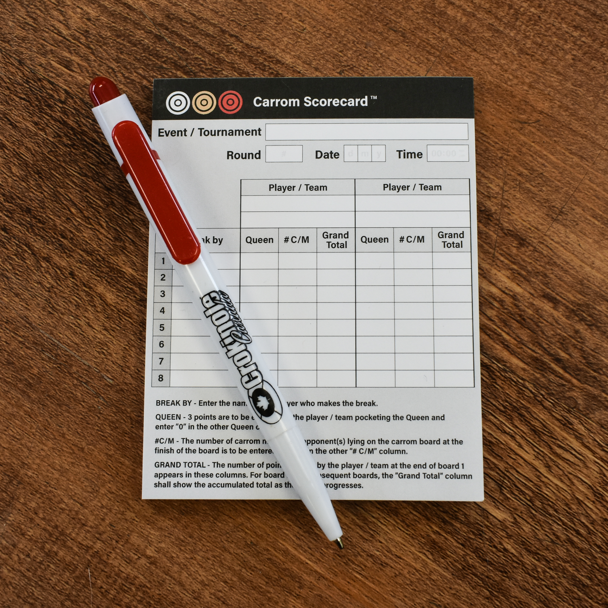Tournament Carrom Scorecards for Tournament and Home Play – Carrom Canada