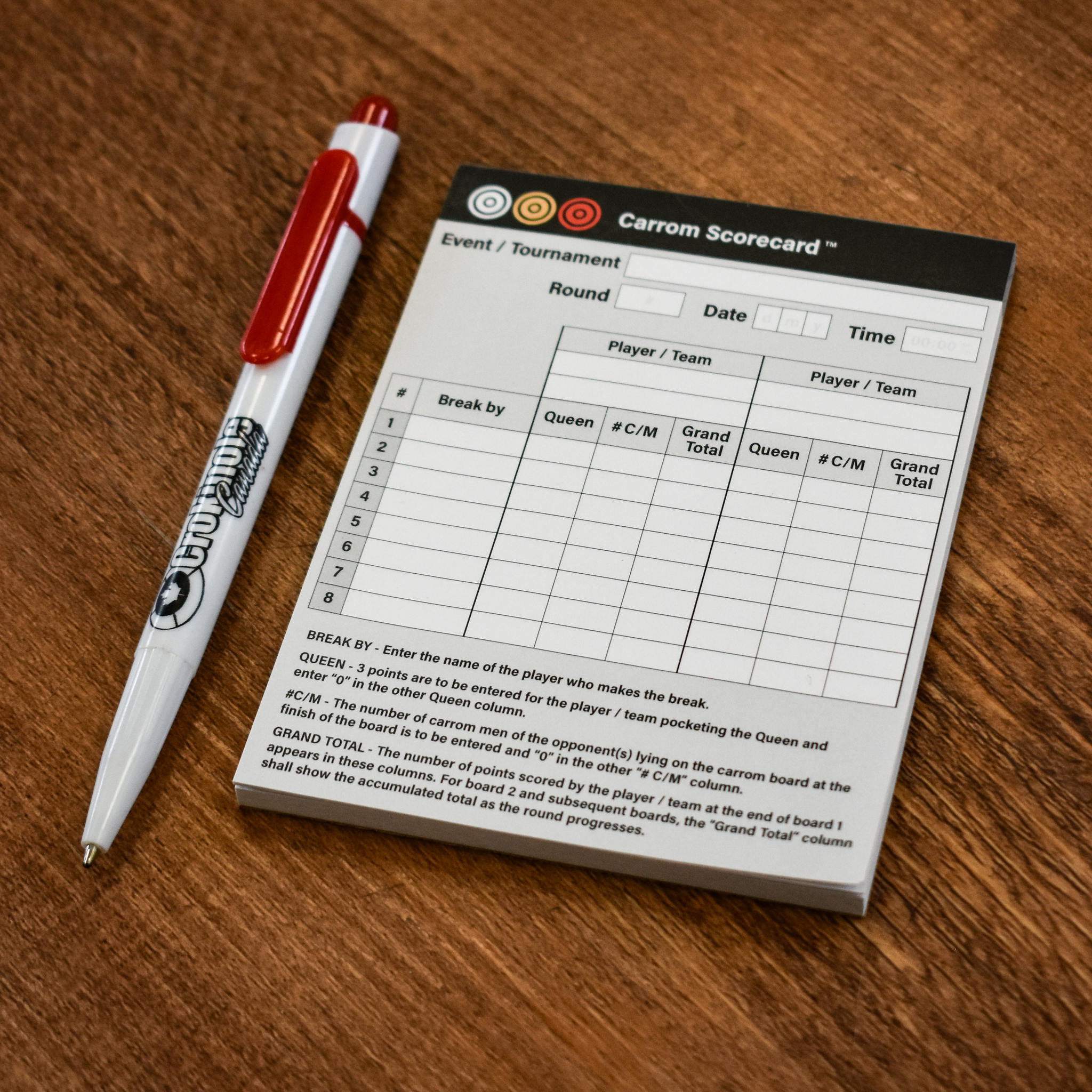Tournament Carrom Scorecards for Tournament and Home Play – Carrom Canada